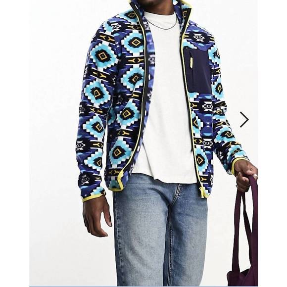 Wesc | Jackets & Coats | New Wesc Aztecprint Fleece Zip Jacket In Blue ...